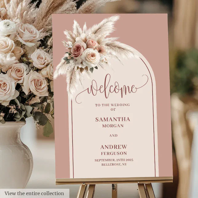 Modern Dusty Pink Roses Boho Arch Welcome Poster | Zazzle
