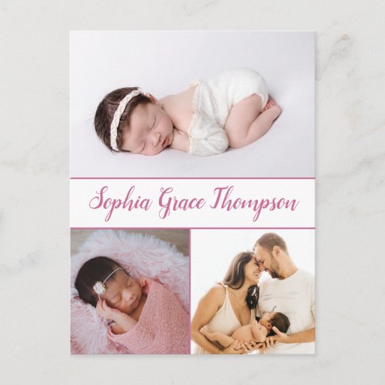 Modern Dusty Pink Script Name Baby Girl Photos Postcard | Zazzle.com