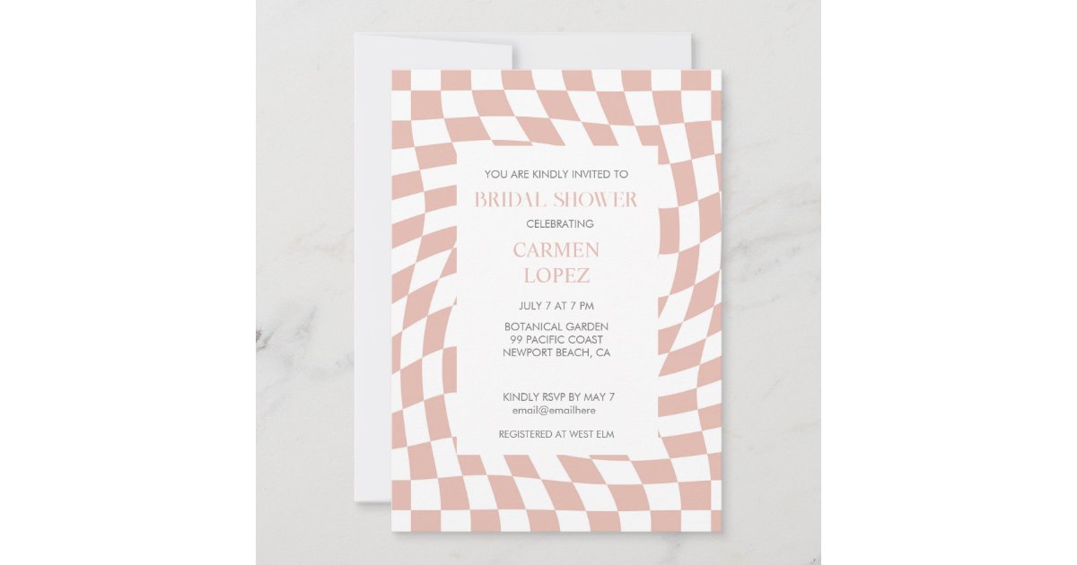 Modern Dusty Rose Checked Bridal Shower Invitation | Zazzle