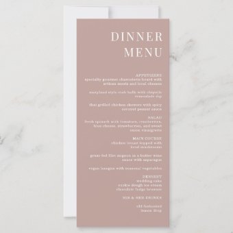 Modern Dusty Rose Minimalist Photo Dinner Menu | Zazzle