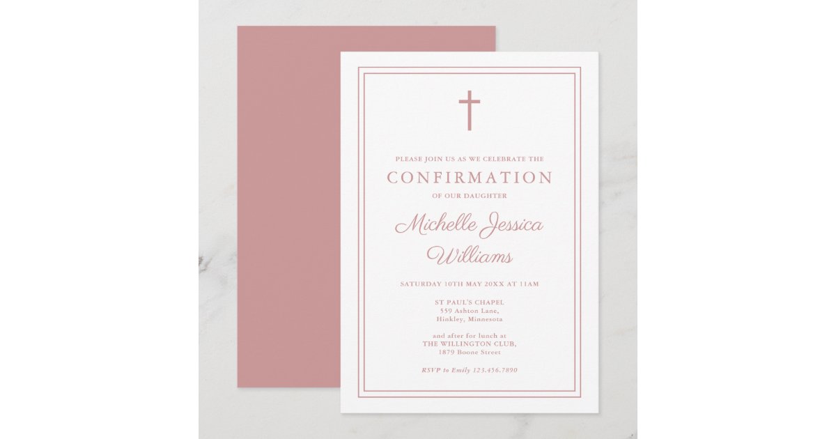 Modern Dusty Rose Pink Border Confirmation Invitation | Zazzle