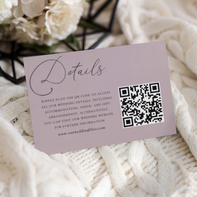 Modern Dusty Rose QR Code Wedding Details Enclosure Card | Zazzle