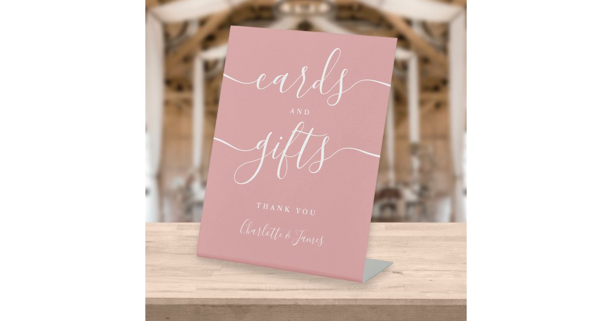 Modern Dusty Rose Signature Script Cards And Gifts Pedestal Sign | Zazzle