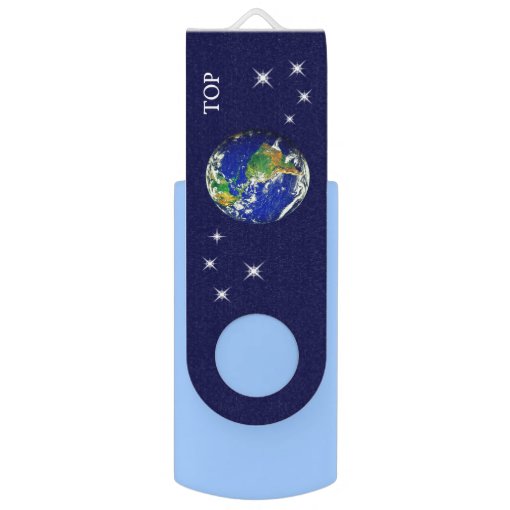 Modern earth globe & stars on navy blue flash drive | Zazzle