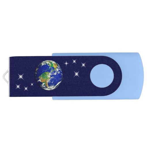 Modern earth globe & stars on navy blue flash drive | Zazzle