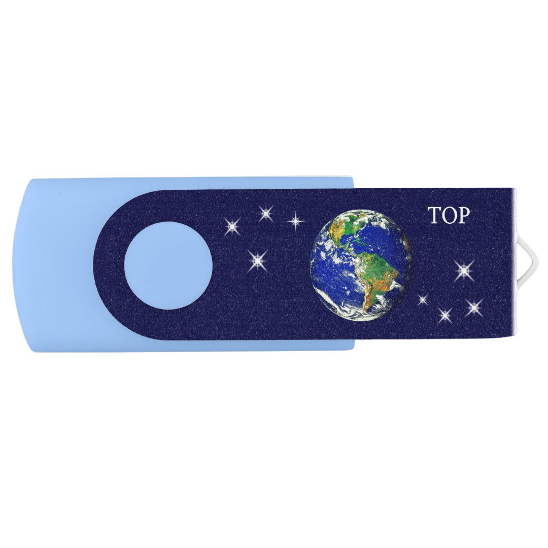Modern earth globe & stars on navy blue flash drive | Zazzle