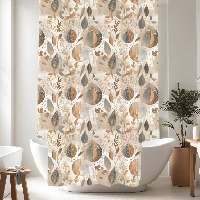 Modern Earth Tones Flowers and Leaves Shower Curtain | Zazzle