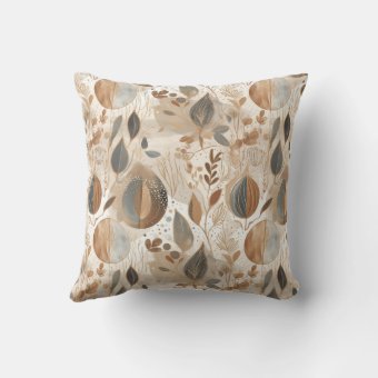 Modern Earth Tones Flowers and Leaves Throw Pillow | Zazzle