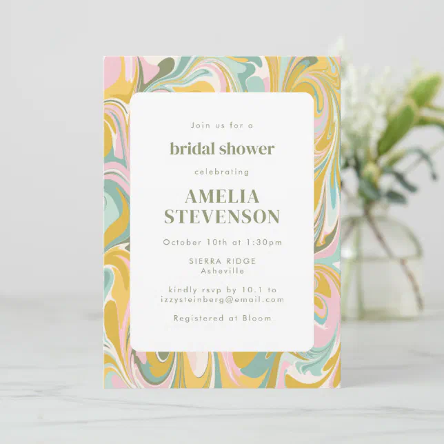 Modern Earthy Pastel Abstract Marble Bridal Shower Invitation | Zazzle
