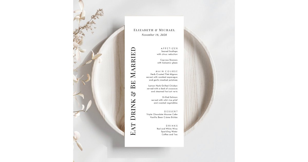 Modern Eat Drink Be Married Wedding Menu | Zazzle