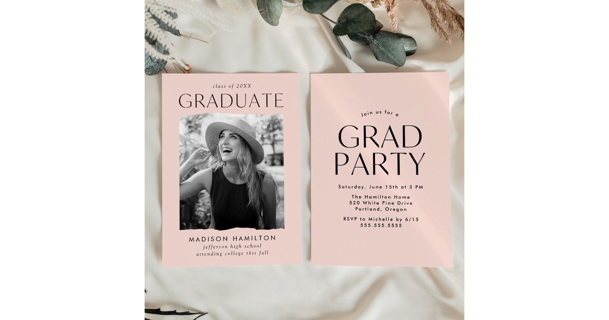 Modern Edge Blush Pink Photo Graduation Party Invitation | Zazzle