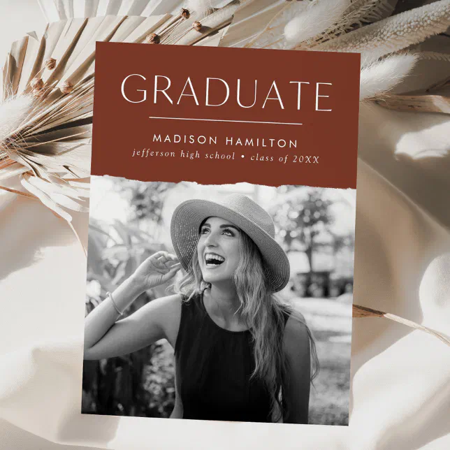 Modern Edge Brown Photo Graduation Announcement | Zazzle