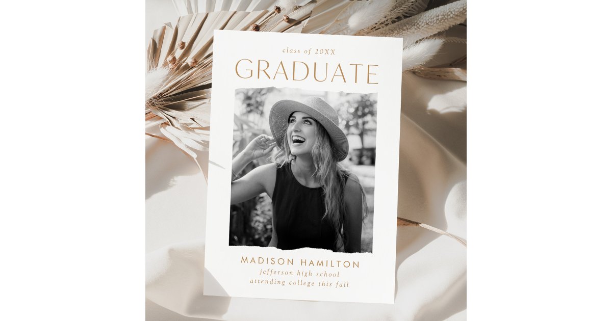 Modern Edge Gold Photo Graduation Announcement | Zazzle