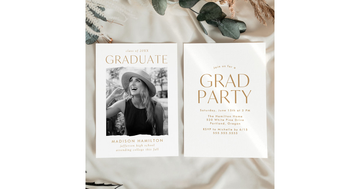 Modern Edge Gold Photo Graduation Party Invitation | Zazzle