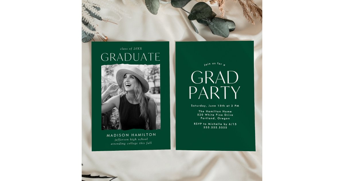 Modern Edge Green Photo Graduation Party Invitation | Zazzle