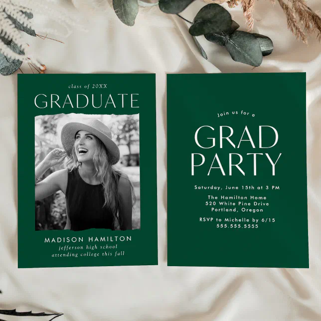 Modern Edge Green Photo Graduation Party Invitation | Zazzle