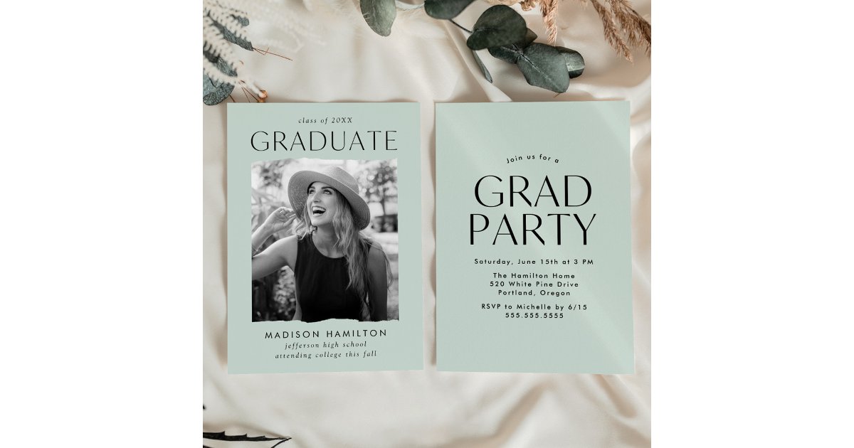 Modern Edge Mint Photo Graduation Party Invitation | Zazzle