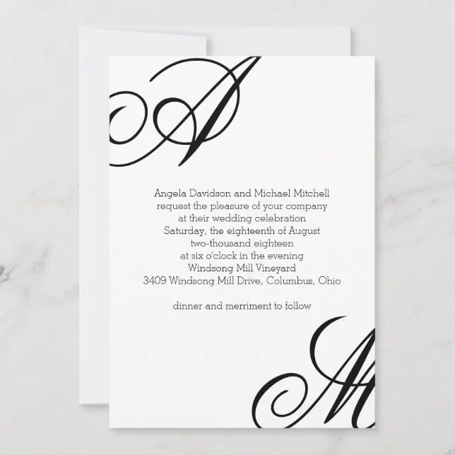 Modern Edge Monogram Wedding Invitation | Zazzle