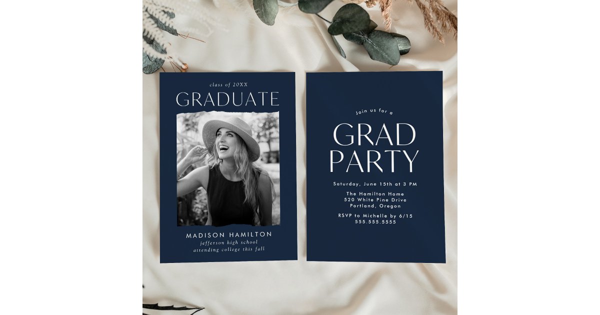 Modern Edge Navy Photo Graduation Party Invitation | Zazzle