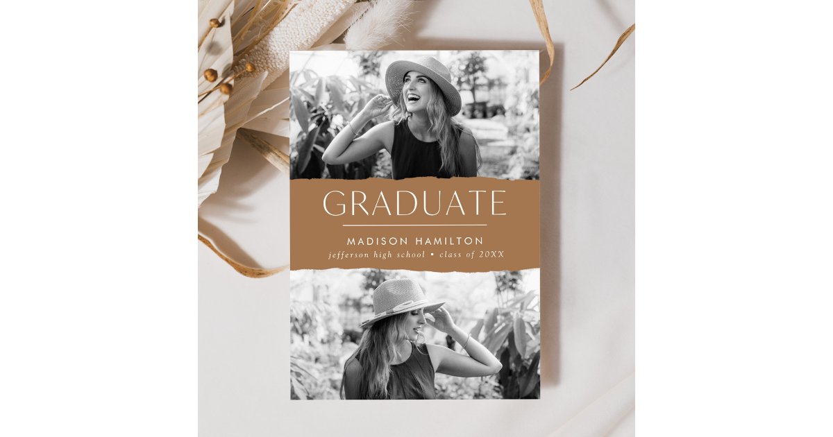 Modern Edge Toffee 2 Photo Graduation Announcement | Zazzle