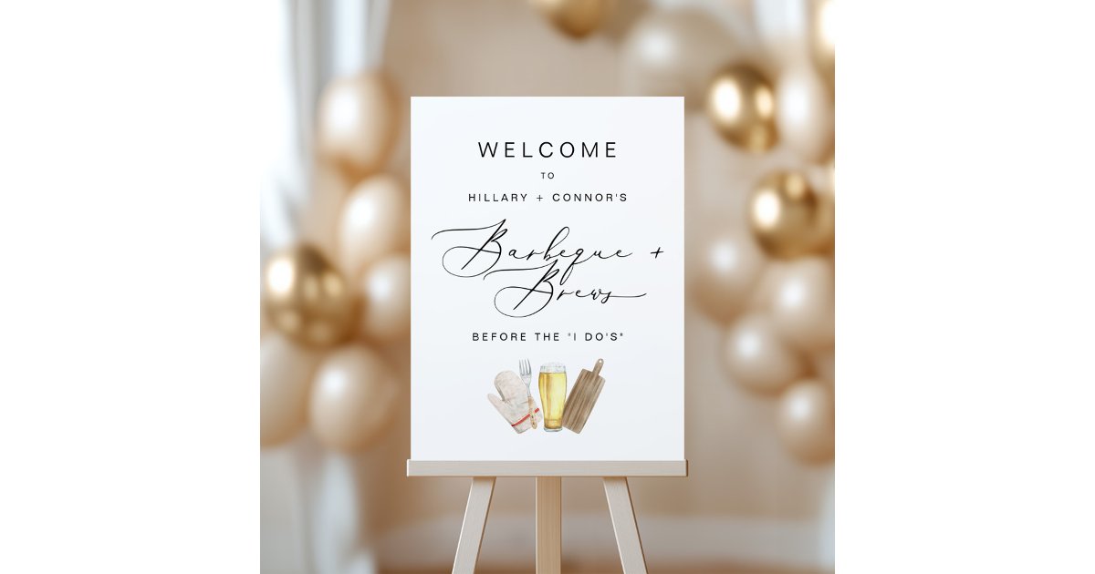 Modern Edgy Rehearsal Calligraphy BBQ & Brews Sign | Zazzle