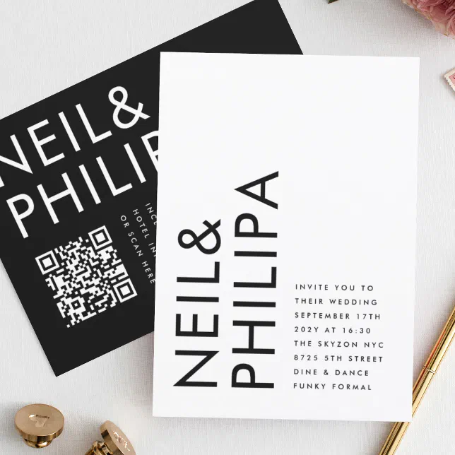 Modern EDITABLE Bold Names QR CODE RSVP Wedding Invitation | Zazzle