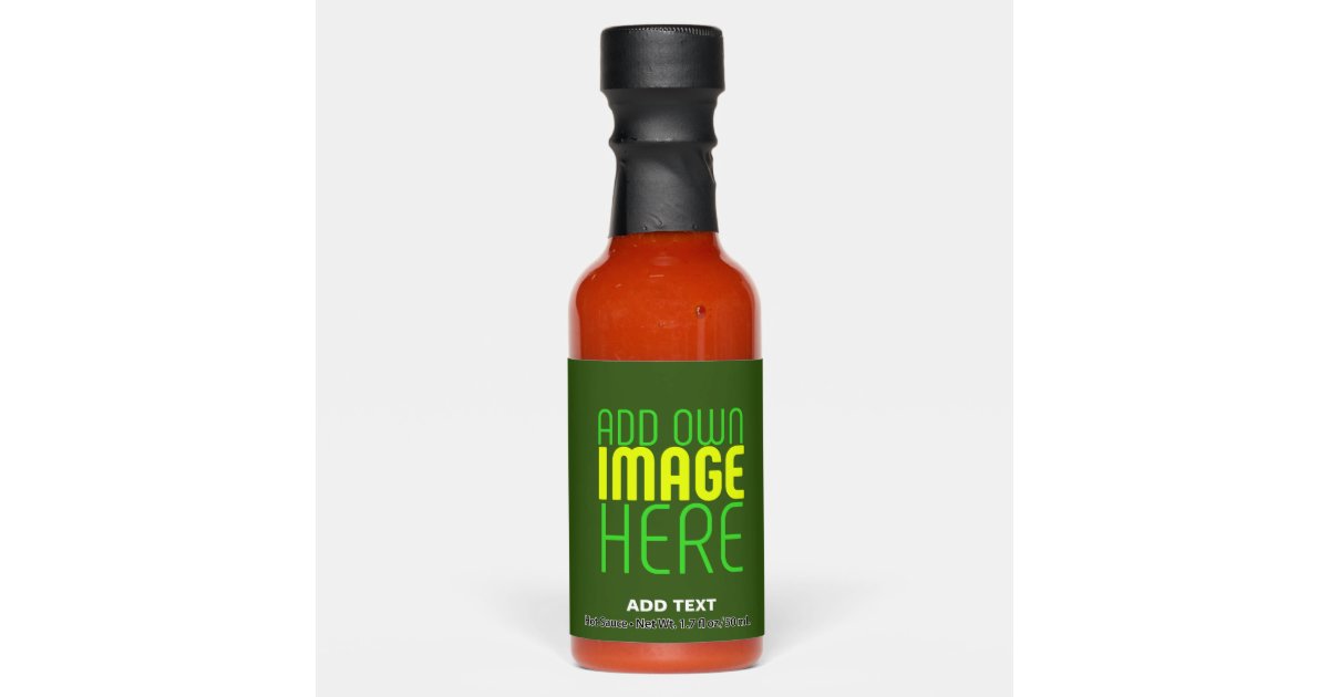 MODERN EDITABLE FOREST GREEN IMAGE TEXT TEMPLATE HOT SAUCES | Zazzle