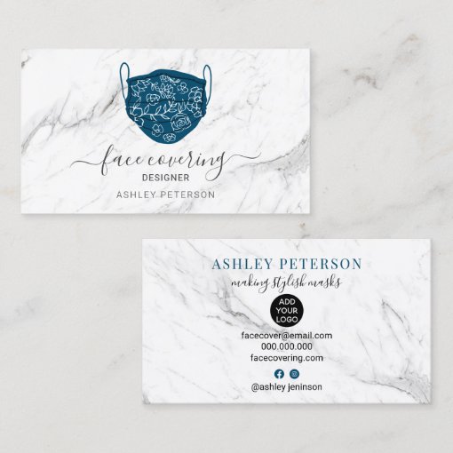 Modern editable mask face covering designer marble business card | Zazzle