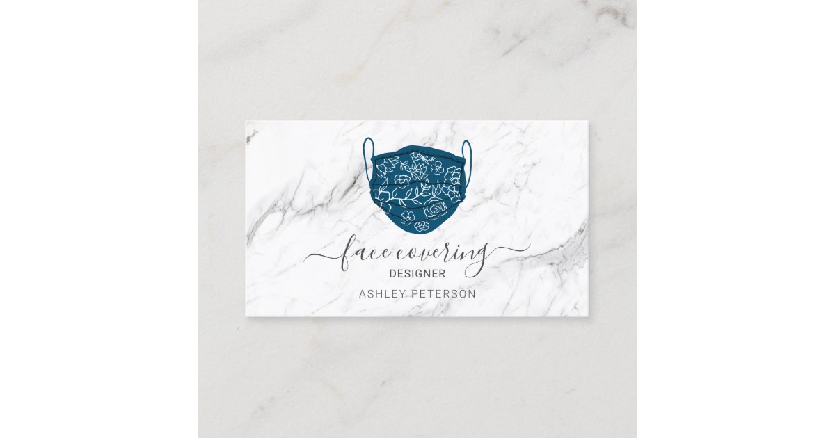 Modern editable mask face covering designer marble business card | Zazzle