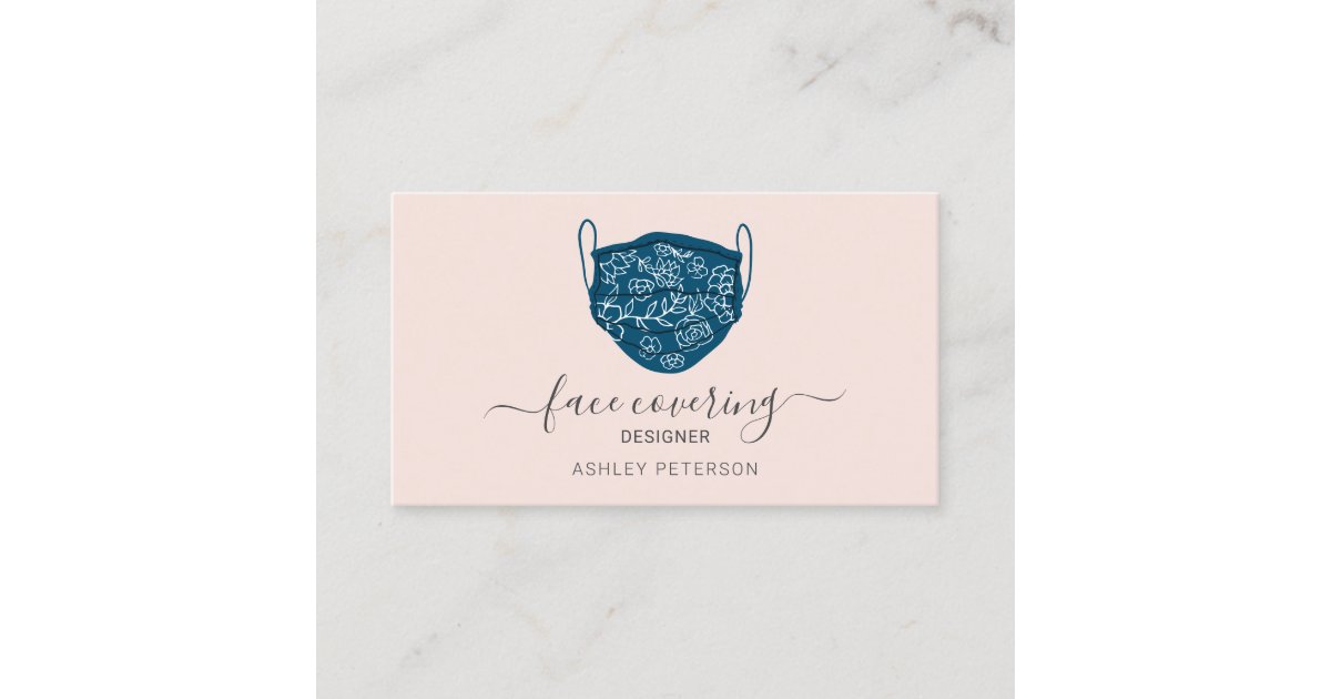 Modern editable mask face covering designer pink business card | Zazzle