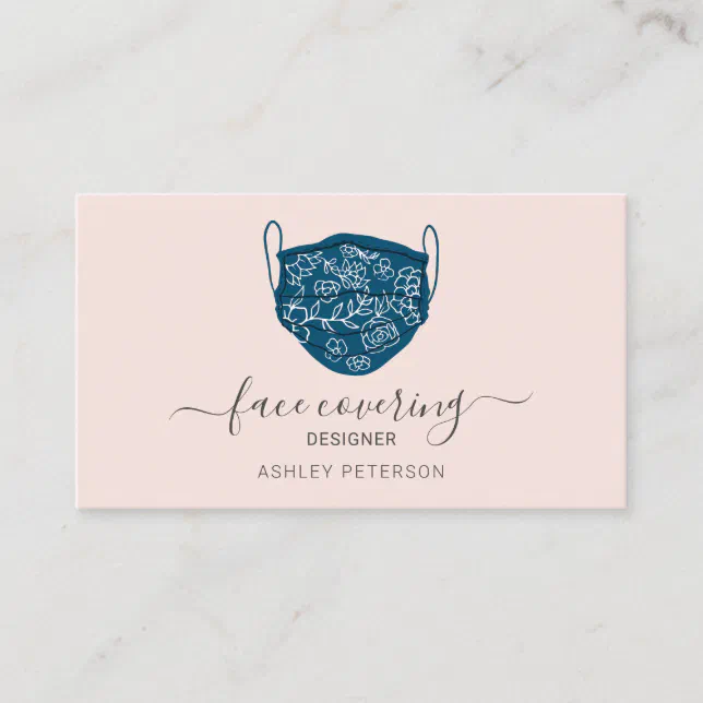 Modern editable mask face covering designer pink business card | Zazzle
