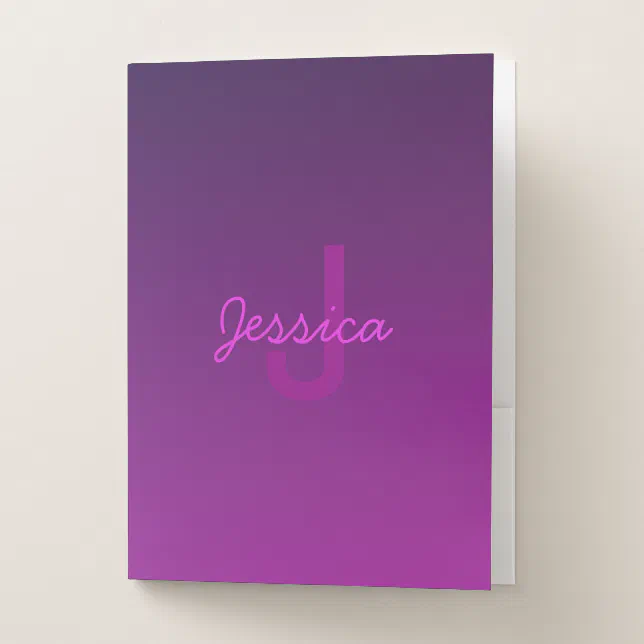 Modern Editable Monogrammed Text & Purple Ombre Pocket Folder | Zazzle