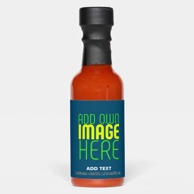 MODERN EDITABLE PRUSSIAN BLUE IMAGE TEXT TEMPLATE HOT SAUCES | Zazzle