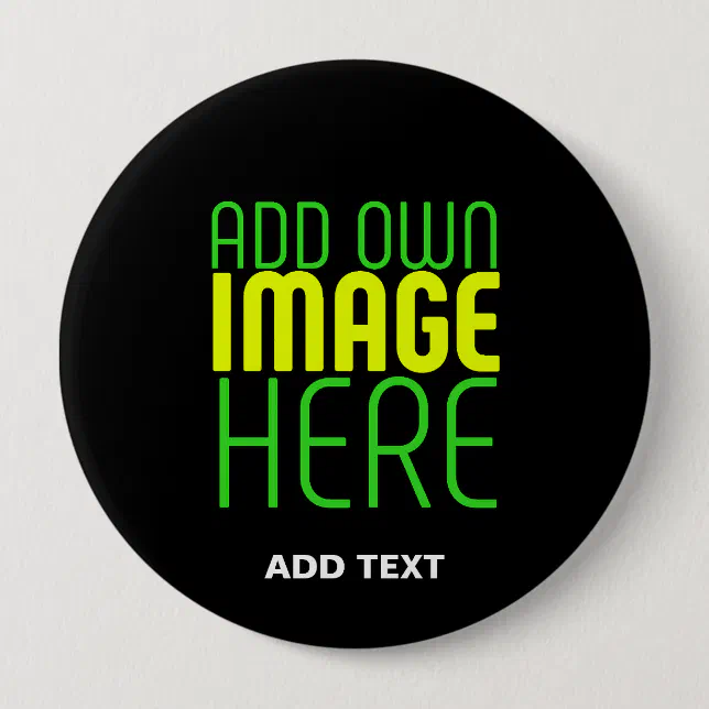 MODERN EDITABLE SIMPLE BLACK IMAGE TEXT TEMPLATE BUTTON | Zazzle