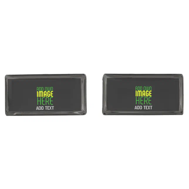 MODERN EDITABLE SIMPLE BLACK IMAGE TEXT TEMPLATE CUFFLINKS | Zazzle