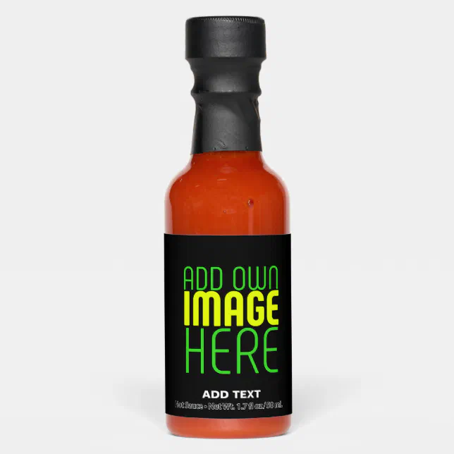 MODERN EDITABLE SIMPLE BLACK IMAGE TEXT TEMPLATE HOT SAUCES | Zazzle