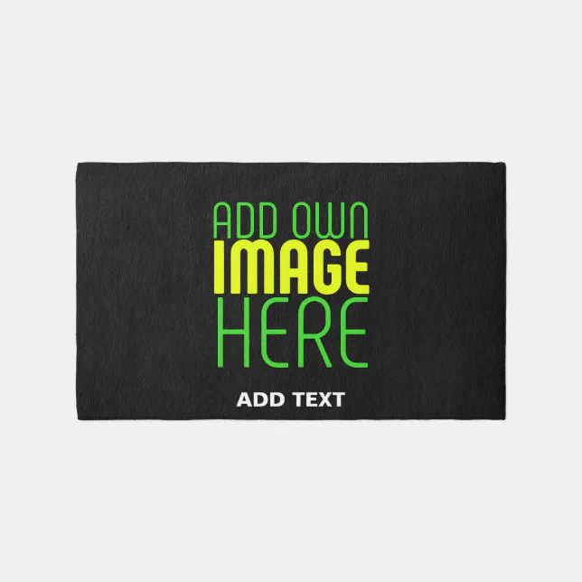 MODERN EDITABLE SIMPLE BLACK IMAGE TEXT TEMPLATE OUTDOOR RUG | Zazzle