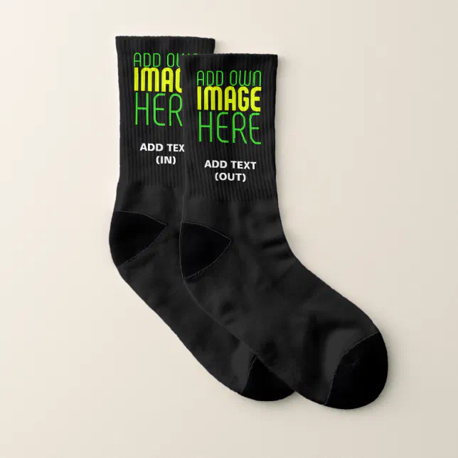 MODERN EDITABLE SIMPLE BLACK IMAGE TEXT TEMPLATE SOCKS | Zazzle