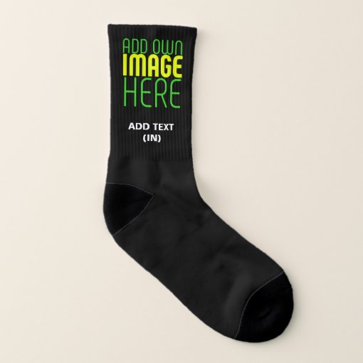 MODERN EDITABLE SIMPLE BLACK IMAGE TEXT TEMPLATE SOCKS | Zazzle