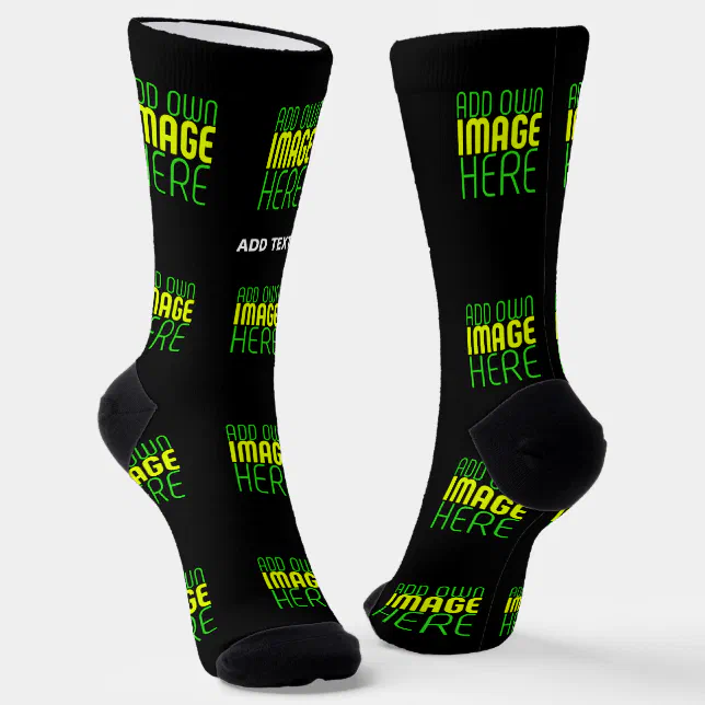 MODERN EDITABLE SIMPLE BLACK IMAGE TEXT TEMPLATE SOCKS | Zazzle