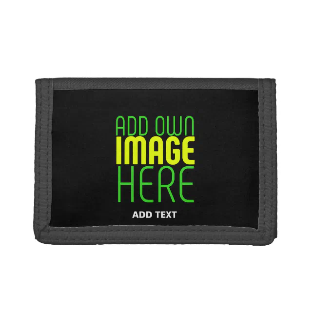 MODERN EDITABLE SIMPLE BLACK IMAGE TEXT TEMPLATE TRIFOLD WALLET | Zazzle