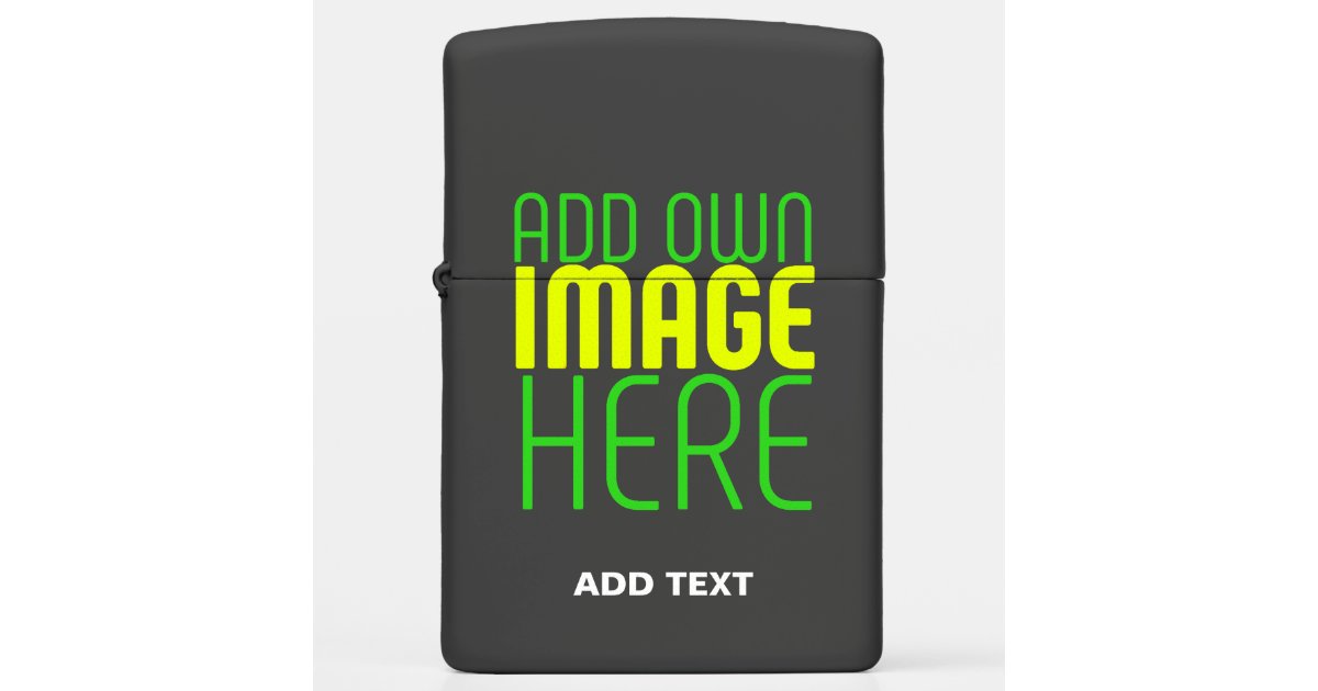 MODERN EDITABLE SIMPLE BLACK IMAGE TEXT TEMPLATE ZIPPO LIGHTER | Zazzle