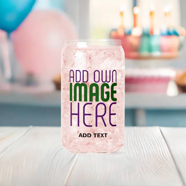 MODERN EDITABLE SIMPLE CLEAR IMAGE TEXT TEMPLATE CAN GLASS | Zazzle