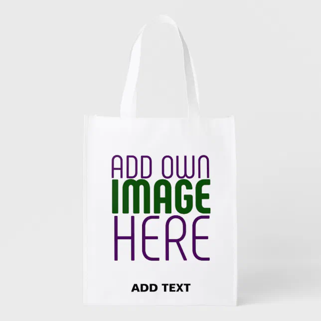MODERN EDITABLE SIMPLE WHITE IMAGE TEXT TEMPLATE GROCERY BAG | Zazzle