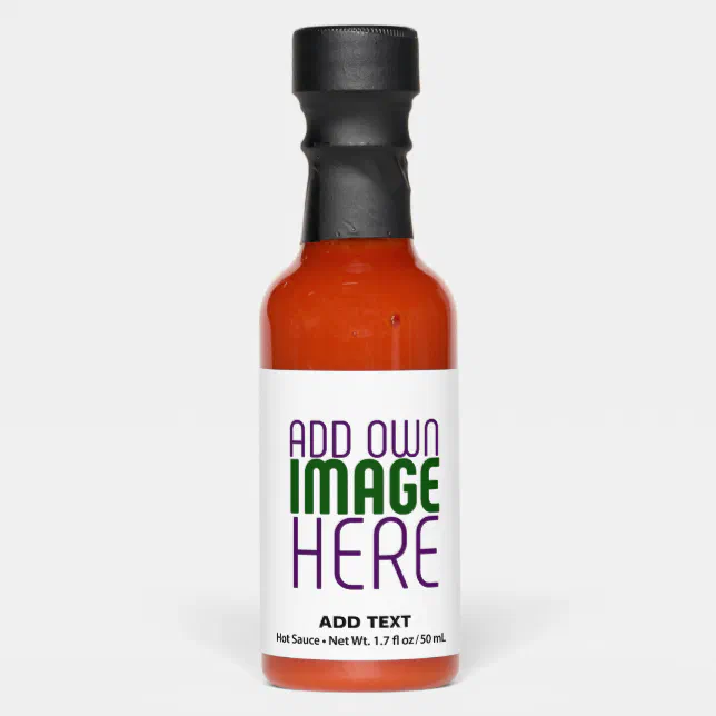 MODERN EDITABLE SIMPLE WHITE IMAGE TEXT TEMPLATE HOT SAUCES | Zazzle
