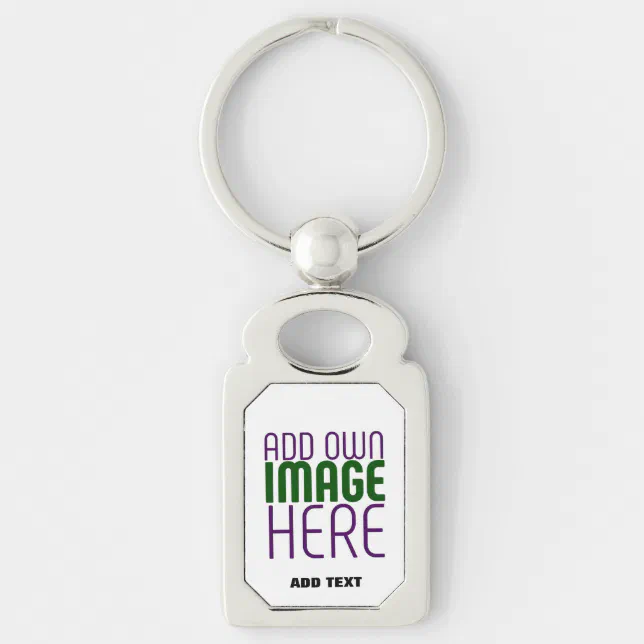 MODERN EDITABLE SIMPLE WHITE IMAGE TEXT TEMPLATE KEYCHAIN | Zazzle