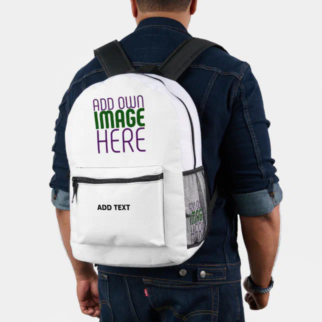 MODERN EDITABLE SIMPLE WHITE IMAGE TEXT TEMPLATE PRINTED BACKPACK | Zazzle
