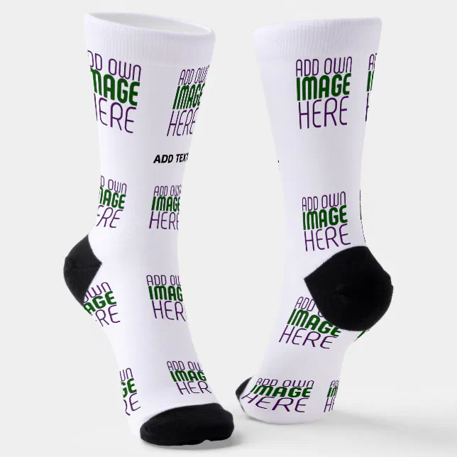 MODERN EDITABLE SIMPLE WHITE IMAGE TEXT TEMPLATE SOCKS | Zazzle