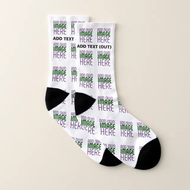 MODERN EDITABLE SIMPLE WHITE IMAGE TEXT TEMPLATE SOCKS | Zazzle