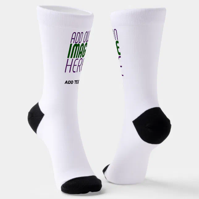 MODERN EDITABLE SIMPLE WHITE IMAGE TEXT TEMPLATE SOCKS | Zazzle